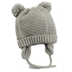 Baby Beanie Earflaps Hat - Infant Toddler Girls Boys Soft Warm Knit Hat Kids Winter Hat with Fleece Lining(Grey&Navy,S)