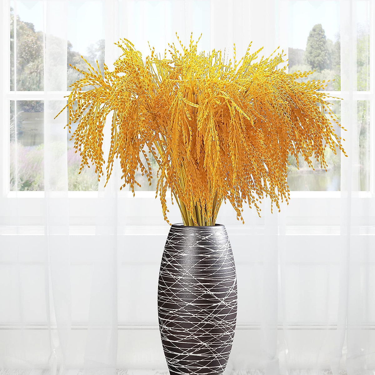 Mousidr Fake Grain Plant Artificial Paddy Rice Flowers Yellow Natural Plants for Home Office Hall Shop Window Garden Decoration (12 Packs 23.6inches)