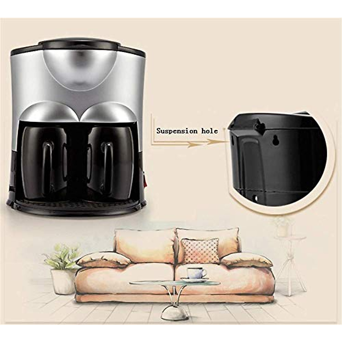 GRCQLWT Coffee Machine Espresso Coffee, Household Drip Automatic Tea Machine Small Mini Double Cup American Coffee Machine