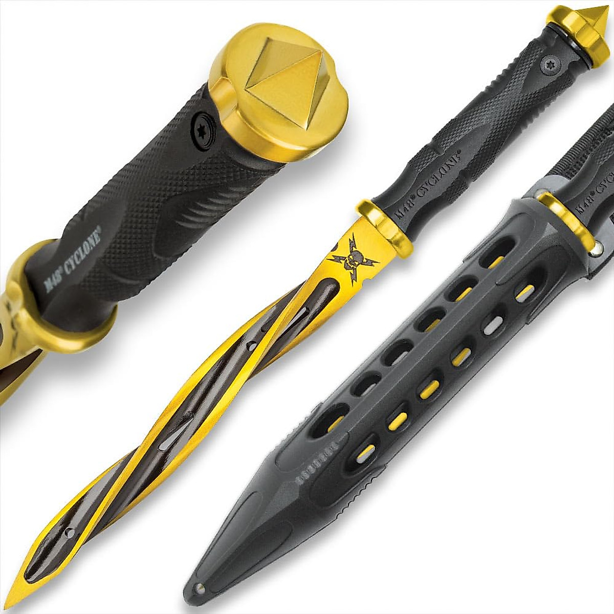 M48 Solar Flare Gold Spiral Knife | Patented Design | Cast Stainless Steel Blade | For Hunting and Survival | Unique Twist on Tactical Knives | Length 13.5"