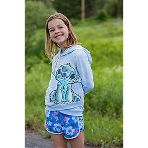 Disney Lilo & Stitch Little Girls French Terry Pullover Crossover Hoodie Tie Dye Blue 7-8