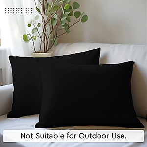 Encasa XO Throw Pillow Covers 12x20 in Set of 2 Jet Black | No Inserts | Cotton Pillow Covers for Living Room, Bed, Sofa, Couch | Decorative Cushion Covers with Improved Zippers