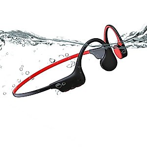 Waterproof Bone Conduction Bluetooth Headphones Ultralight Swimming Headphones IP68 Waterproof Bluetooth 5.3 Open Ear Wireless Sports Headset with MP3 Play 16G Memory for Running Swimming (Black Red)