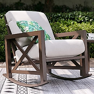 NATURAL EXPRESSIONS Outdoor Patio Rocking Chair, Metal Rocker Chair with 6.5'' Thick Olefin Cushions, Rocking Lawn Chair Rustproof Steel Frame for Outside, Indoor,Backyard,Porch,Poolside