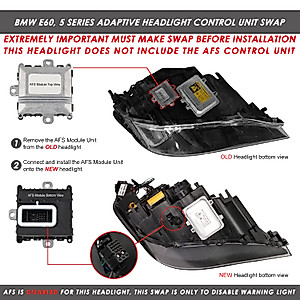 DNA MOTORING HL-3D-AFS-E6008-CH Pair of LED U-Halo Projector Headlights Compatible with BMW 528i 535i 550i M5 08-10 Not Fit Hatchback Model, Chrome Housing Clear Lens