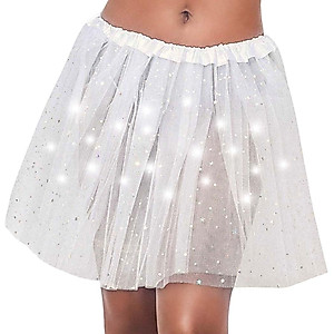 DRESBE Women's LED Skirt Light Up Star Tutus Glow Tulle Dance Skirts Party Rave Festival Halloween Clothes (White - White Light)