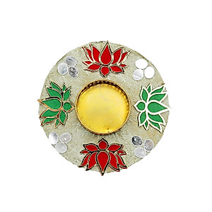 Set of 2 MDF Wooden Lotus Base T Light Holder Candle Stand Tealight Holders for Indian Traditional Festival Decoration Lighting Accessory Wedding Home Decor(Without Wax)(Red,Green)(Size:-4")