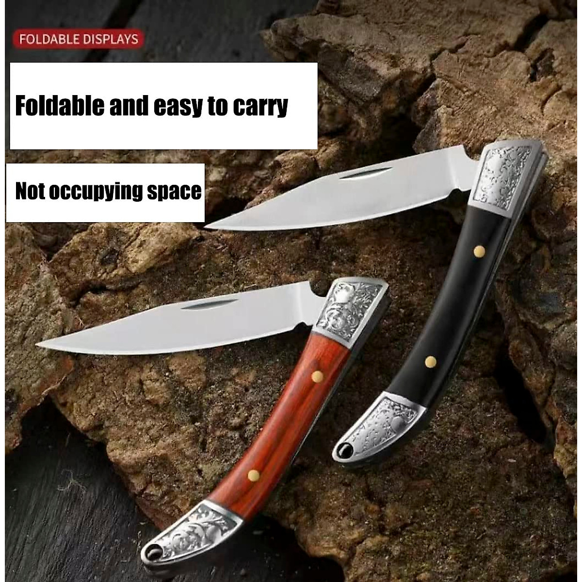 LEYAOAndizhich Folding Pocket Knife, Camping Gear, Outdoor Survival Tool, Strong and Durable Full Stainless Steel, Imitation wood handle, Suitable for Fishing, Hiking, Dad, Husband, Boyfriend 2 Pcs
