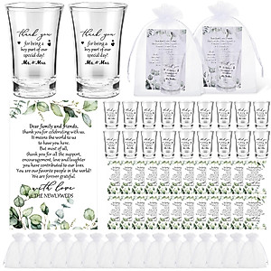 Uiifan Short Glasses Wedding Favors for Guests Acrylic Clear Plastic Shot Glass Wedding Shot Glass with Card Organza Bag Wedding Party Favors Thank You Gifts for Friends Family Bridal Shower(50 Sets)