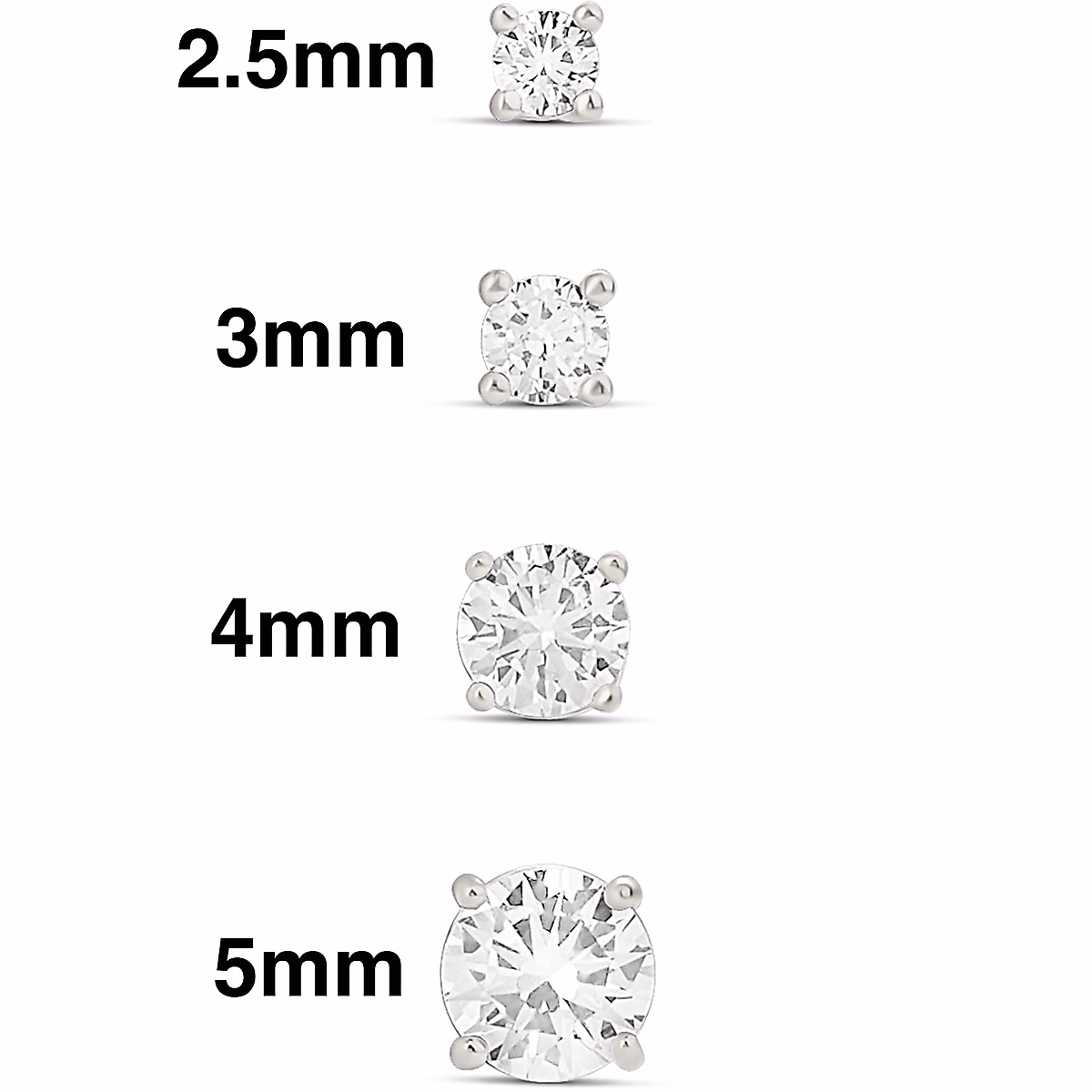 Amazon Essentials Sterling Silver Round CZ Stud Set 2.5 mm/3 mm/4 mm/5 mm, Silver