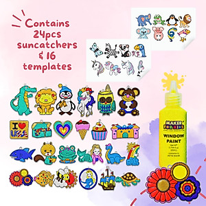 Create Your Own Suncatchers for Window Hanging – 24-Pack Window Glitter Art Suncatcher Kit with 12 Colors – Arts and Crafts for Kids