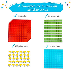Simply magic 131 PCS Jumbo Magnetic Base Ten Blocks for Math, Place Value Blocks, Magnetic Base 10 Blocks Set for Teachers, Math Blocks for Counting, Counting Blocks, Magnetic Math Manipulatives K-3