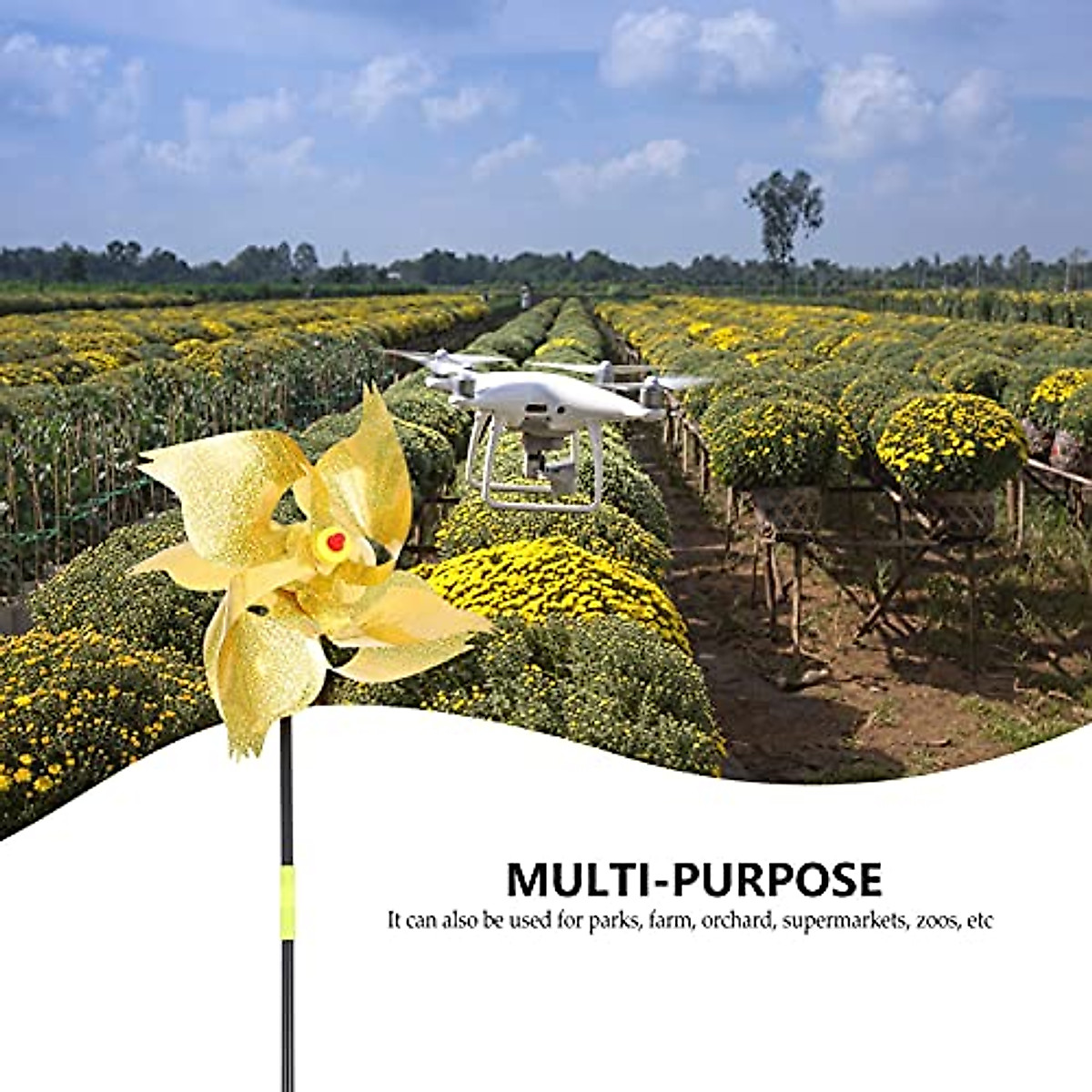 Happyyami 3Pcs Octagonal Bird Windmill Golden Windmill Creative Spinner Bird- Proof Windmill Orchard Balcony Garden Decoration