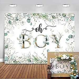 Mocsicka Greenery Boy Baby Shower Backdrop Oh Boy Baby in Bloom Eucalyptus Leaves Baby Shower Party Decorations Botanical Photography Background (7x5ft)