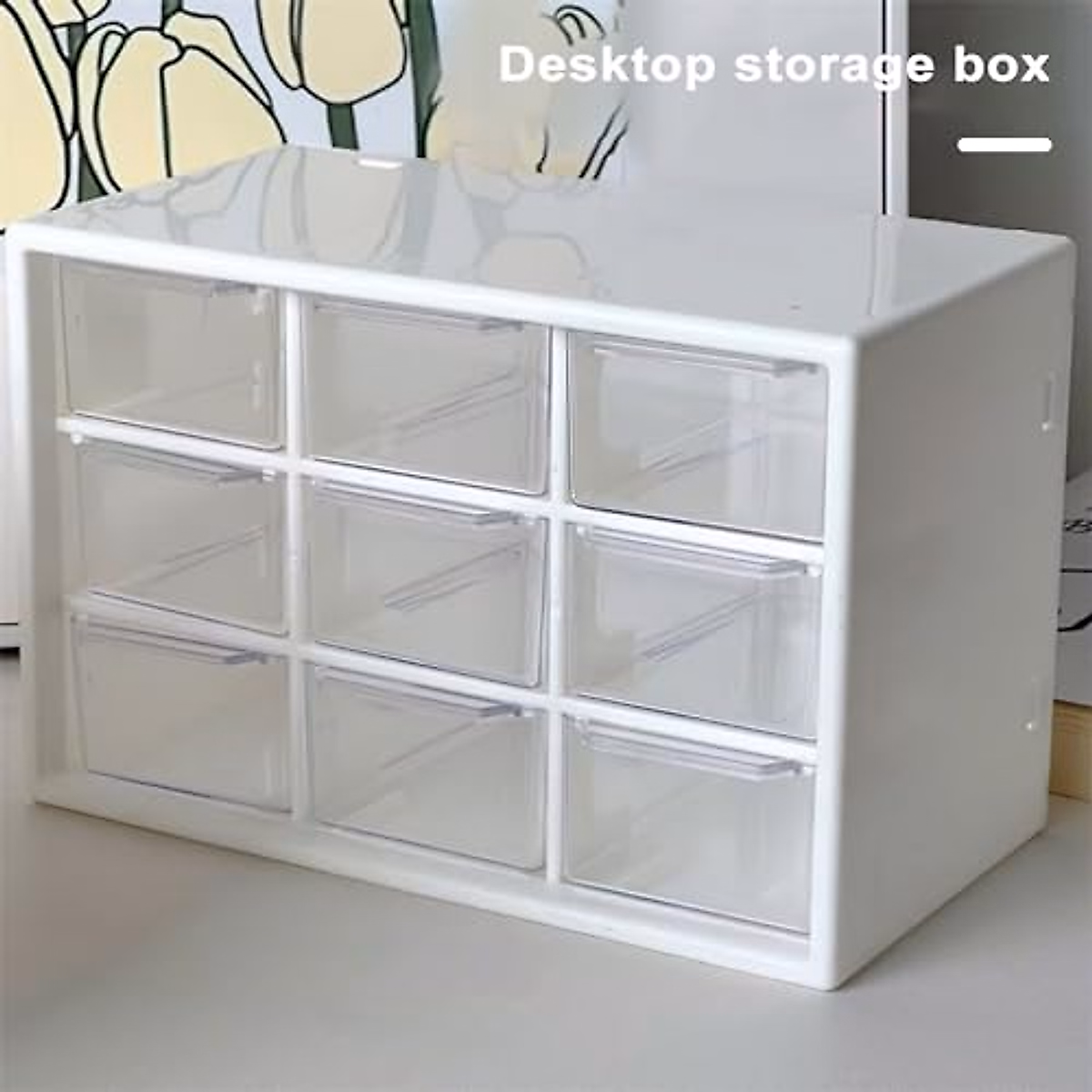 Clear Desktop Organizer Drawer Storage Box Visible with 6 Compartments for Cosmetics Stationary Hair Accessories Jewelry Heavy White A