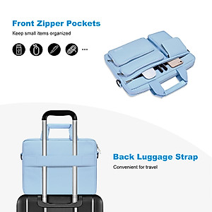 MOSISO Laptop Shoulder Bag Compatible with MacBook Air 15 M3 M2 2024 2023/Pro 16 inch M4 M3 M2 M1,15-15.6 inch Notebook with 2 Raised&1 Flapover&1 Horizontal Pocket&Handle&Belt, Airy Blue