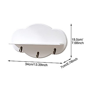 Childs Bedroom Modern Wall Floating Mount Shelf, Upgrade Cute Cloud Shaped Coat Peg Hooks Home Nursery Bedroom Decor, Home Ornament Storage Hold Rack(White)
