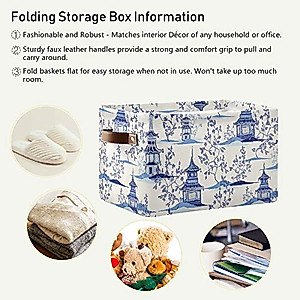 susiyo Large Foldable Storage Bin Pagodas Chinoiserie Fabric Storage Baskets Collapsible Decorative Baskets Organizing Basket Bin with PU Handles for Shelves Home Closet Bedroom Living Room-2Pack