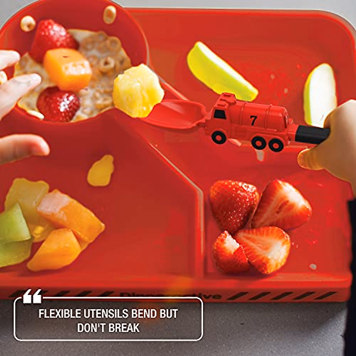 Dinneractive Utensil Set for Kids – Red Firefighter Themed Fork and Spoon for Toddlers and Young Children – 2-Piece Set