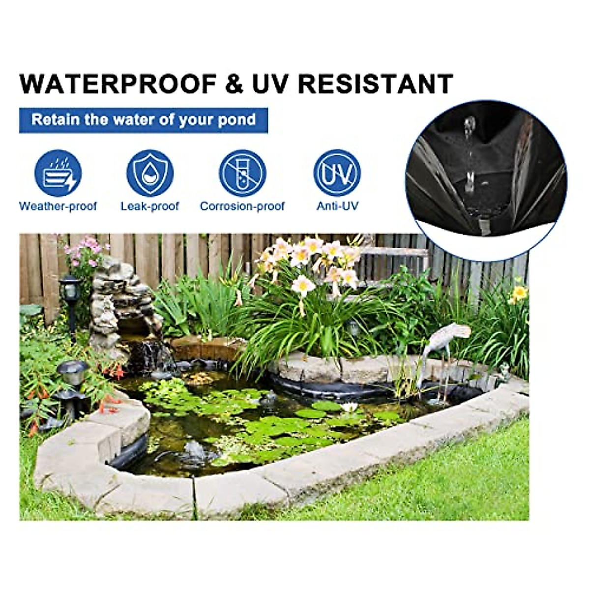 YOUSTOO Pond Liner - 10 by 13-Feet Fish Pond Liners for Outdoor Ponds, Lightweight Highly Flexible Pond Skins for Fish Ponds, Water Features, Garden Water Fountains, Waterfalls