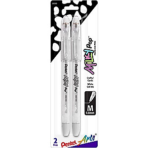 Pentel Arts Milky Pop Pastel Gel Pen, 0.8mm Medium Line, White Ink, Pack of 2 (K98PABP2W)