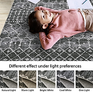 ROYHOME Area Rug 5x7 Boho Distressed Machine Washable Modern Geometric Moroccan Carpet Rug Stain Resistant Non-Slip Accent Rug Coffee Table Rug Farmhouse Dining Office Bedroom Decor, Black