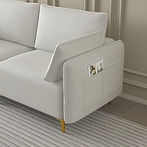 WILLIAMSPACE Convertible Sectional Sofa for Living Room, Modern Luxury L Shape Couch with USB & Magazine Bag, 4 Seat Fabric Sofa with Metal Legs (Beige)