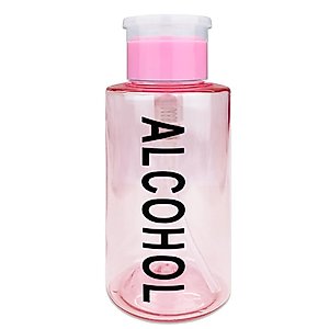 10oz Push Down Pump Dispenser Flip Top Cap Refillable Empty Bottle - Pinl with Word Imprint - Lockable Travel Cosmetic Packaging Empty Bottle for Nail Polish Manicure