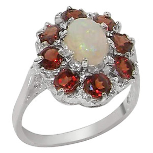LetsBuyGold 925 Sterling Silver Real Genuine Opal and Garnet Womens Promise Ring - Size 9
