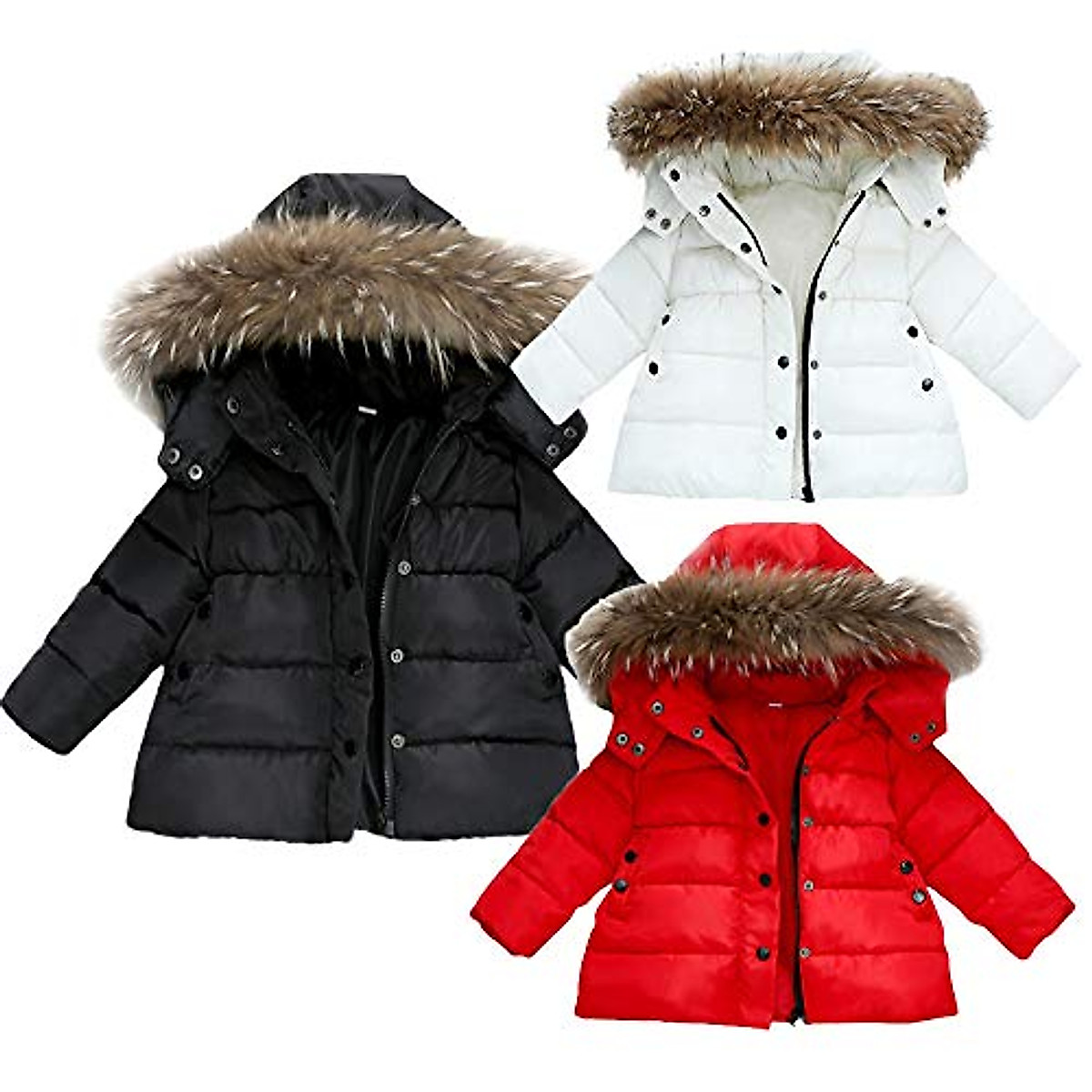 Baby Toddler Boys Girls Winter Jacket Coat Warm Clothes 1-6 Years Old Kids Fashion Long Sleeve Hoodie Outerwear (2-3 Years Old, White)
