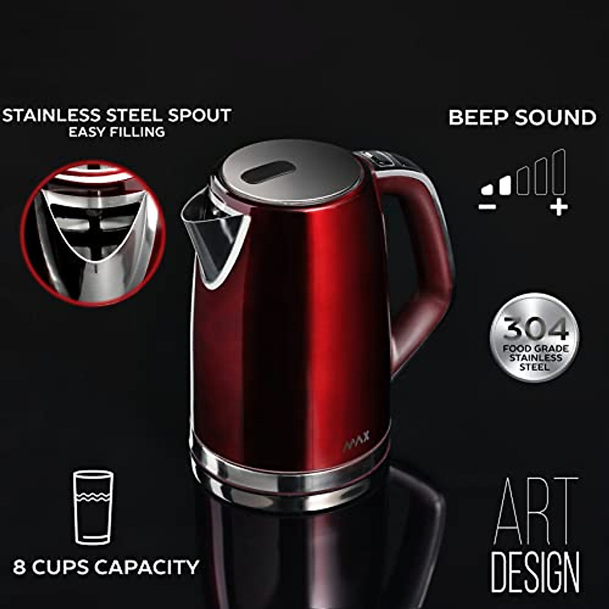 Max Electric Kettle Temperature Control Stainless Steel 1.7 L Tea Kettle, BPA-Free Hot Water Boiler Cordless with LED Light, Auto Shut-Off, Boil-Dry Protection, Keep Warm, 1500W Fast Boiling, Tea pot, Tea kettle, MX-EK01S02