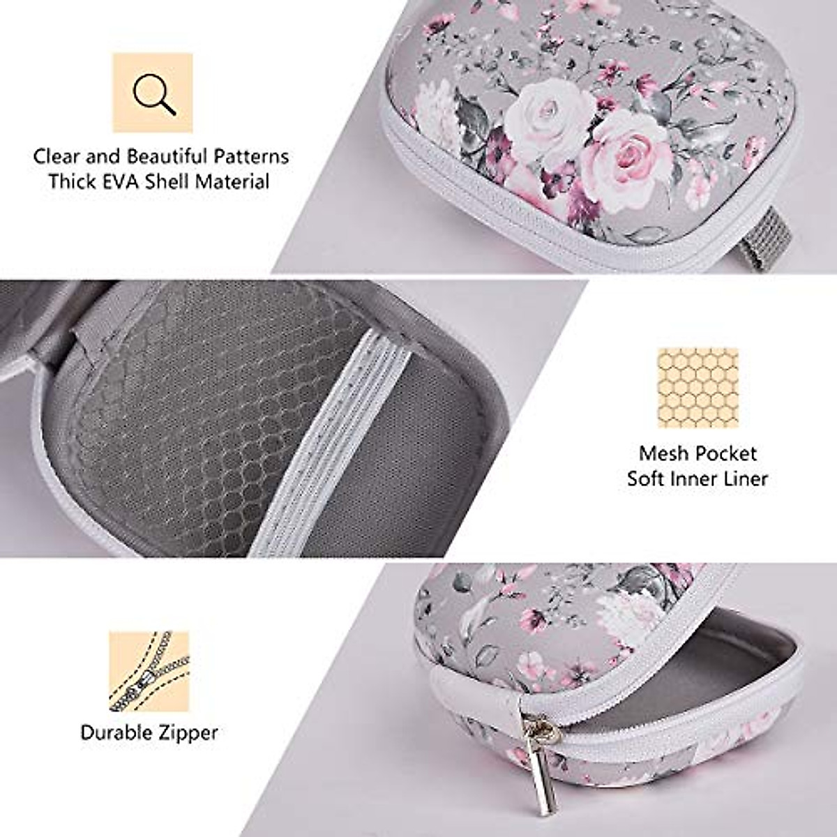 Earbud Case, AIRSPO Airpods Pro 2nd Generation Earphone Organizer Carrying Case Small Storage Bag Hard EVA Shockproof Cover with Carabiner Clip (Grey Pink Rose)