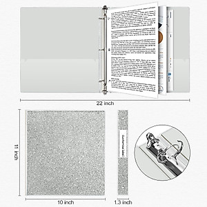 EYROZILL 1" Binder 3 Rings, Glitter Binder Holds 300 Sheets, Waterproof, 2 Pockets, Silver