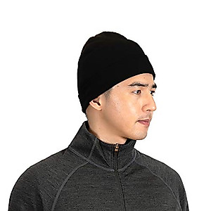 SHEEP RUN 100% Merino Wool Lightweight Wicking Cuff Beanie Hat for Outdoor Hiking Hunting (Black)