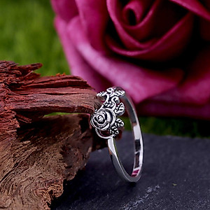 JESMING Tiny Rose Flower Silver Ring, Stacking Rings for Women Small Dainty 925 Silver Plated Ring Delicate Everyday Ring for Women Minimalist Personalized Jewelry (Size:9)