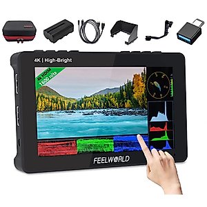 FEELWORLD F6 Pro +Battery +Charger+Carry Case 5.5 Inch 1600nits Touchscreen DSLR Camera Field Monitor with 3D LUT F970 External Kit Install for Power Wireless Transmission FHD 1920x1080 4K HDMI