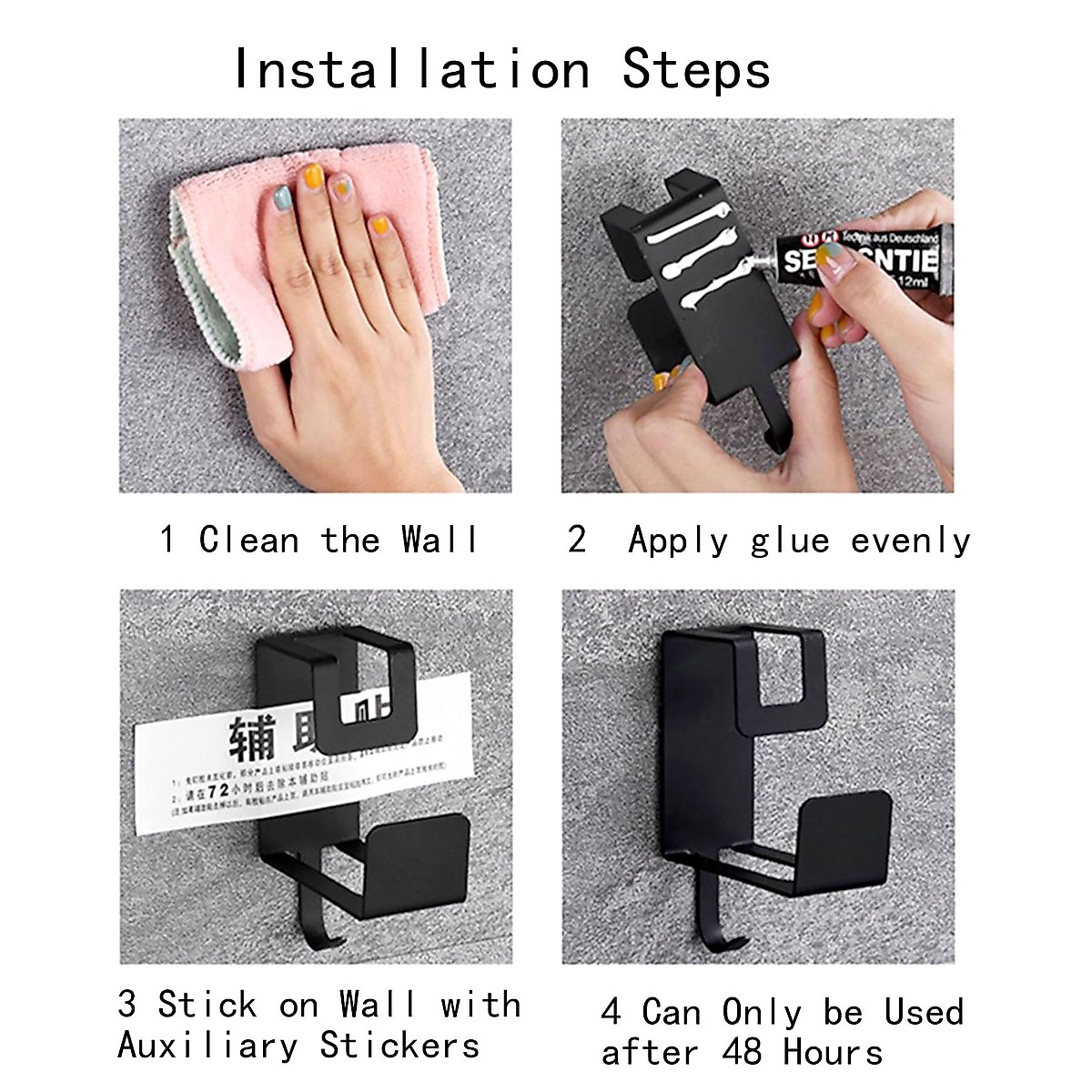 YIKANGHENG Adhesive Washbasin Hook, 1 Pcs Stainless Steel Silver Pot Holder Used for Kitchen and Bathroom Placing Washbasin and Pot (Black)