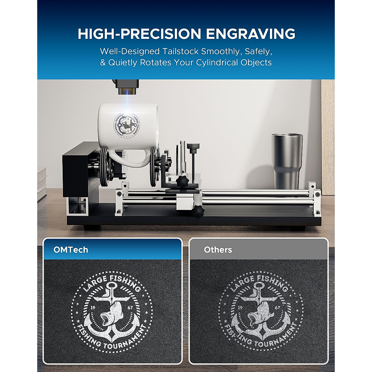 OMTech Laser Rotary Attachment with Nema 23 2-Phase Stepper Motor for 50W 60W 80W 100W 130W CO2 Laser Engraving Machines K40 Rotary Tool Accessory Kit for Wood Metal and More