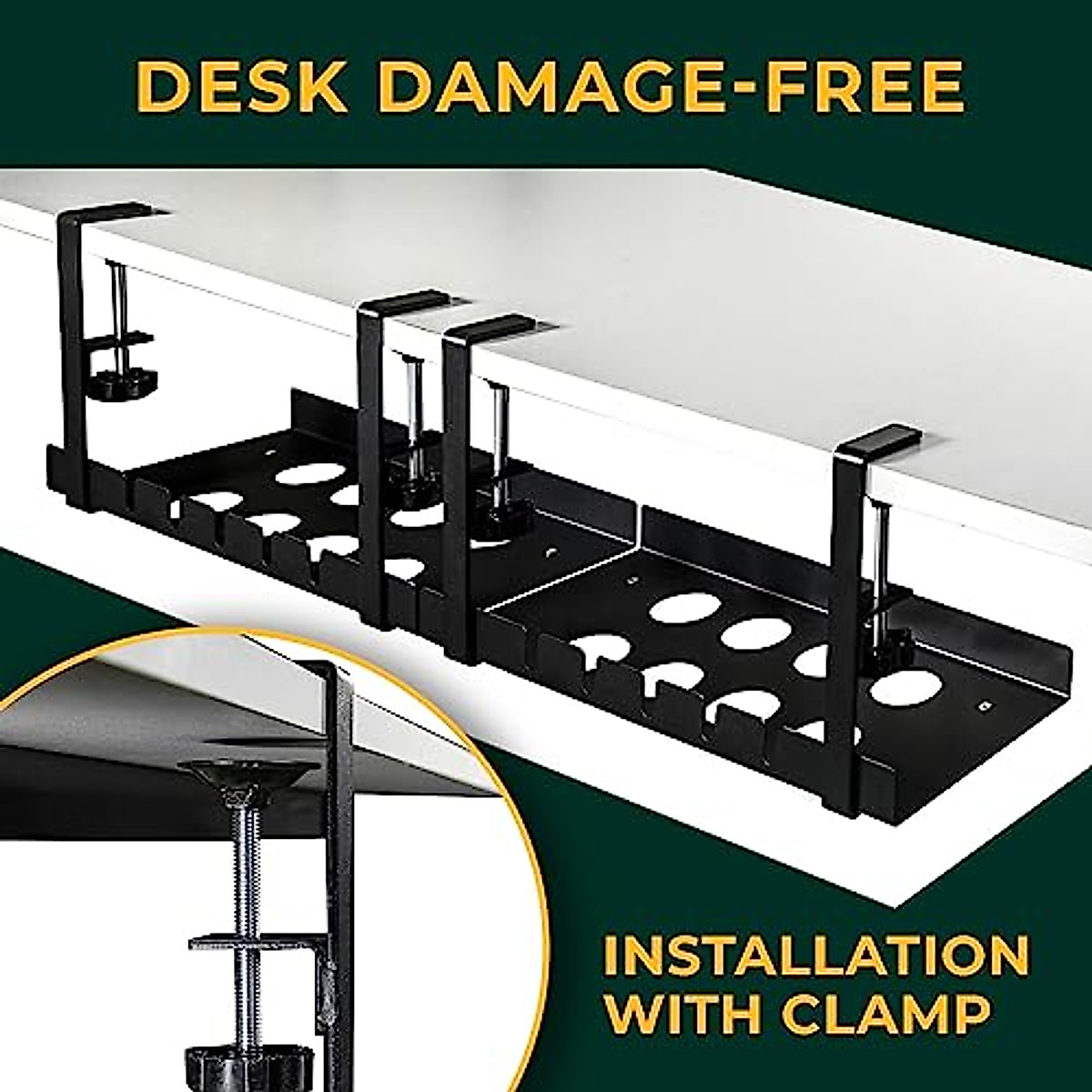Metal Cable Management Tray Under Desk with Clamp Retractable Cord Organizer for Desk No Drill Cable Tray Basket for Wire Management Sturdy Metal Cable Management Under Desk with Clamp for Home Office