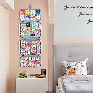 MICOM Hanging Hair Accessories Storage Bag for Girls, Hair Bow Organizer, Hair Accessories Storage Carrying Case for Display Hair Clips, Headbands, Scrunchies, Hair Ties Holder with Hook (pink)