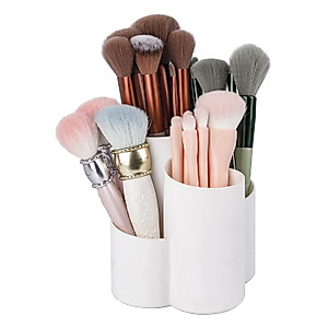 Yesesion Plastic Makeup Brush Holder for Desk, Round Cosmetics Brushes Organizer with 4 Compartment, Storage Cup for Lipsticks, Hair Accessories, Beauty Tool in Vanity, Bathroom, Dresser ( White )