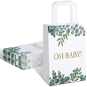 18 Pieces Large Baby Shower Party Gift Bags Watercolor Jungle Theme Paper Gift Bags Greenery Candy Bags for Baby Shower Bridal Wedding Christmas Supplies