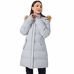 WenVen Women's Winter Puffer Coat Parka Jacket with Fur Removable Hood (Grey,XL)