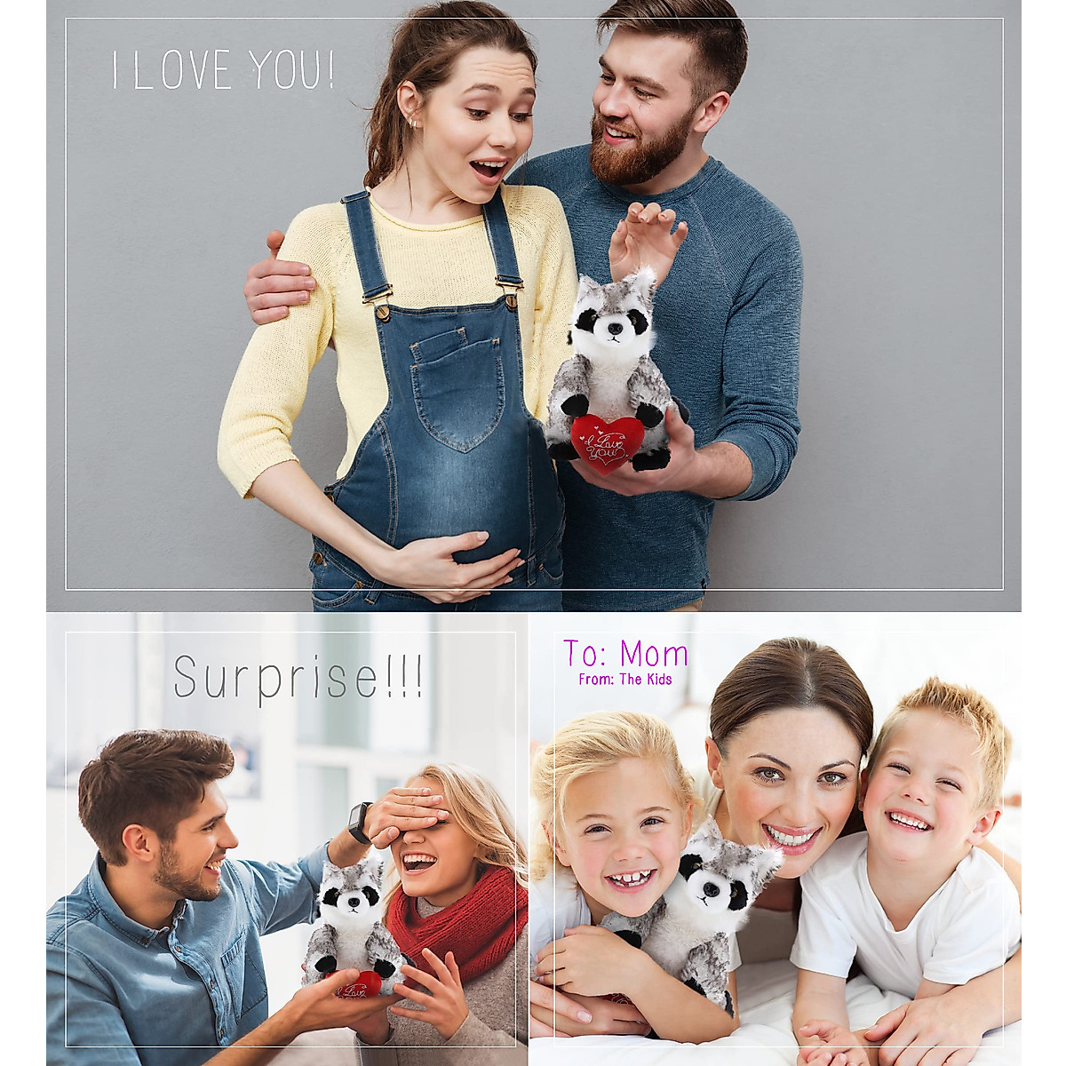 DolliBu I Love You Valentine Plush Raccoon - Cute Stuffed Animal with Red Heart and Name Personalization Gift for Valentines Day, Birthday, Anniversary, Romantic Date - 9 Inches