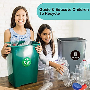 Vilehubju Recycle Sticker for Trash Can，6pcs Self Adhesive Trash Logo Sticker Waterproof PVC Trash Can Label for Trash Cans Garbage Containers Recycling Bins (Green, Black, 5 x 5 Inches Round)