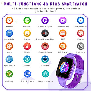 cjc 4G Kids Smart Watch with GPS Tracker and Calling, 2 Way Call SOS Kids Cell Phone Watch, Touch Screen Watch,3-15 Years Boys Girls Birthday (t10 Purple)