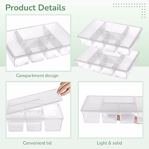 Tideme 2 Pack Divided Veggie Tray with Lid - 5 Compartment Snackle Box Containers for Fridge, Clear Refrigerator Vegetable Food Storage Plastic Organizer Bins for Snack, Fruit, Vegetable, Salad, Meat