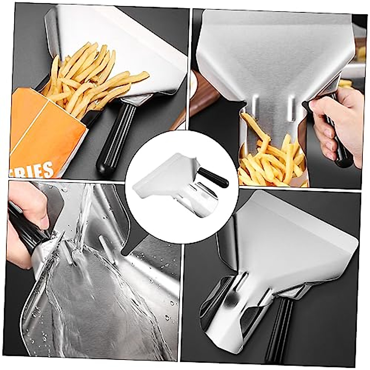 Zerodeko 3pcs Stainless Steel Chip Spatula Plastic Ice Scoop Spatula Metal Ice Scoop for Ice Bucket Stainless Steel French Fry Scoop French Fry Portion Scoop Plastic Fry Scoop Black Fries
