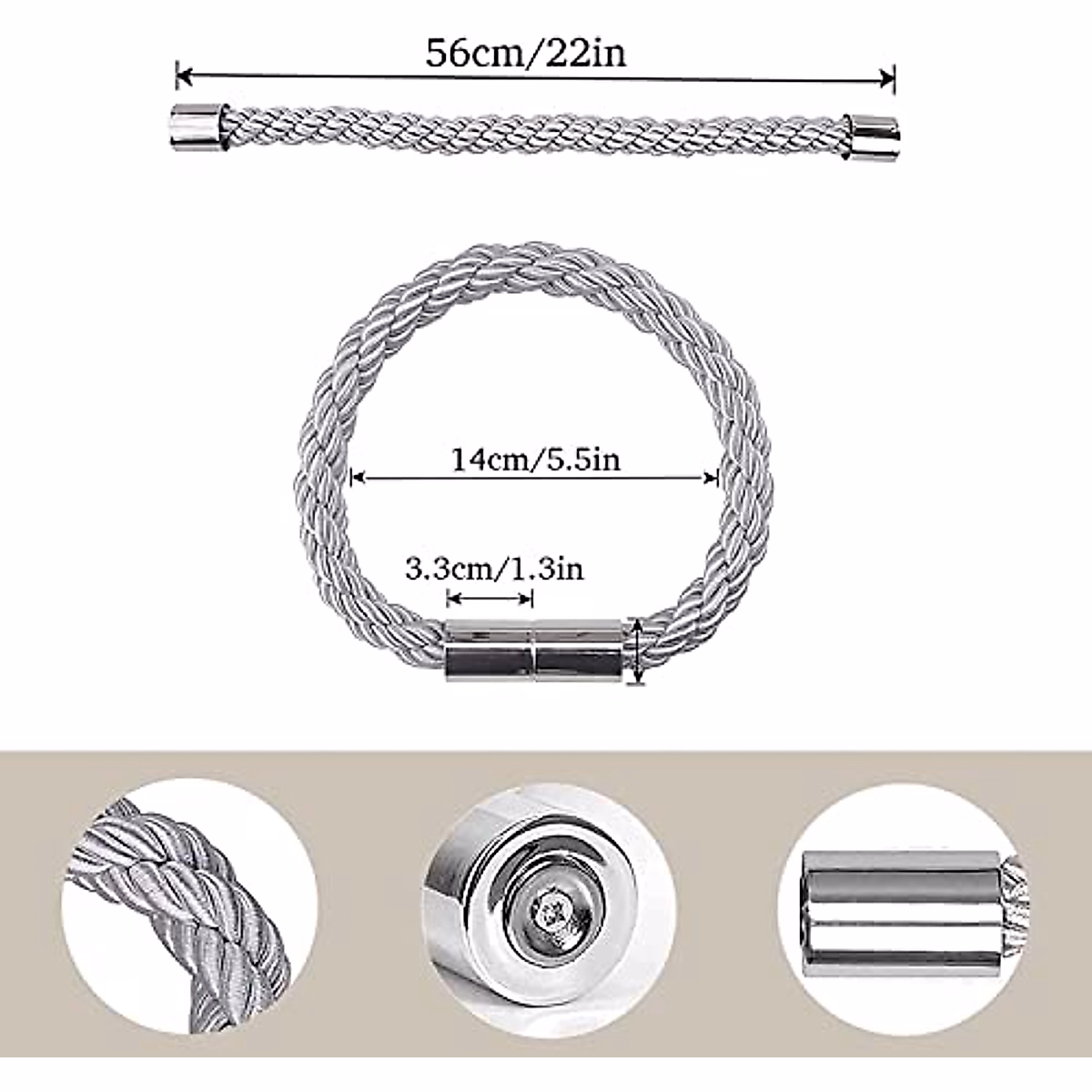 4 Pack Magnetic Curtain Tiebacks Convenient Drape Tie Backs Weave Holder for Window Draperies Hold Curtains Drape Ties Backs 16 inch Holdback (Sliver Gray)