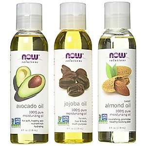 Now Foods Variety Moisturizing Oils Sampler: Sweet Almond, Avocado, and Jojoba Oils - 4oz. Bottles each